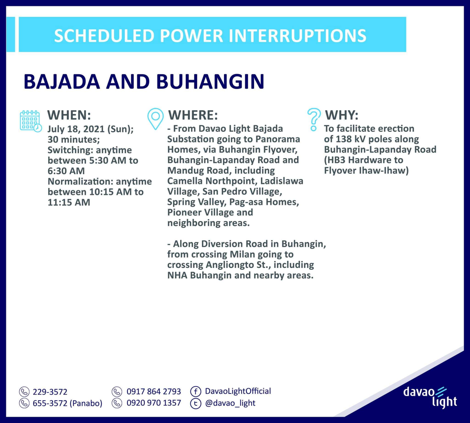 Davao Light & Power Co. Scheduled Power Interruptions - DAVAO LIFE