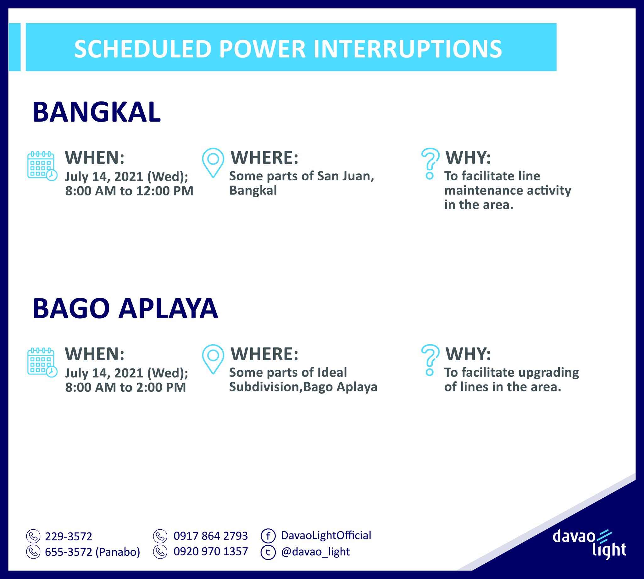 Davao Light & Power Co. Scheduled Power Interruptions - DAVAO LIFE