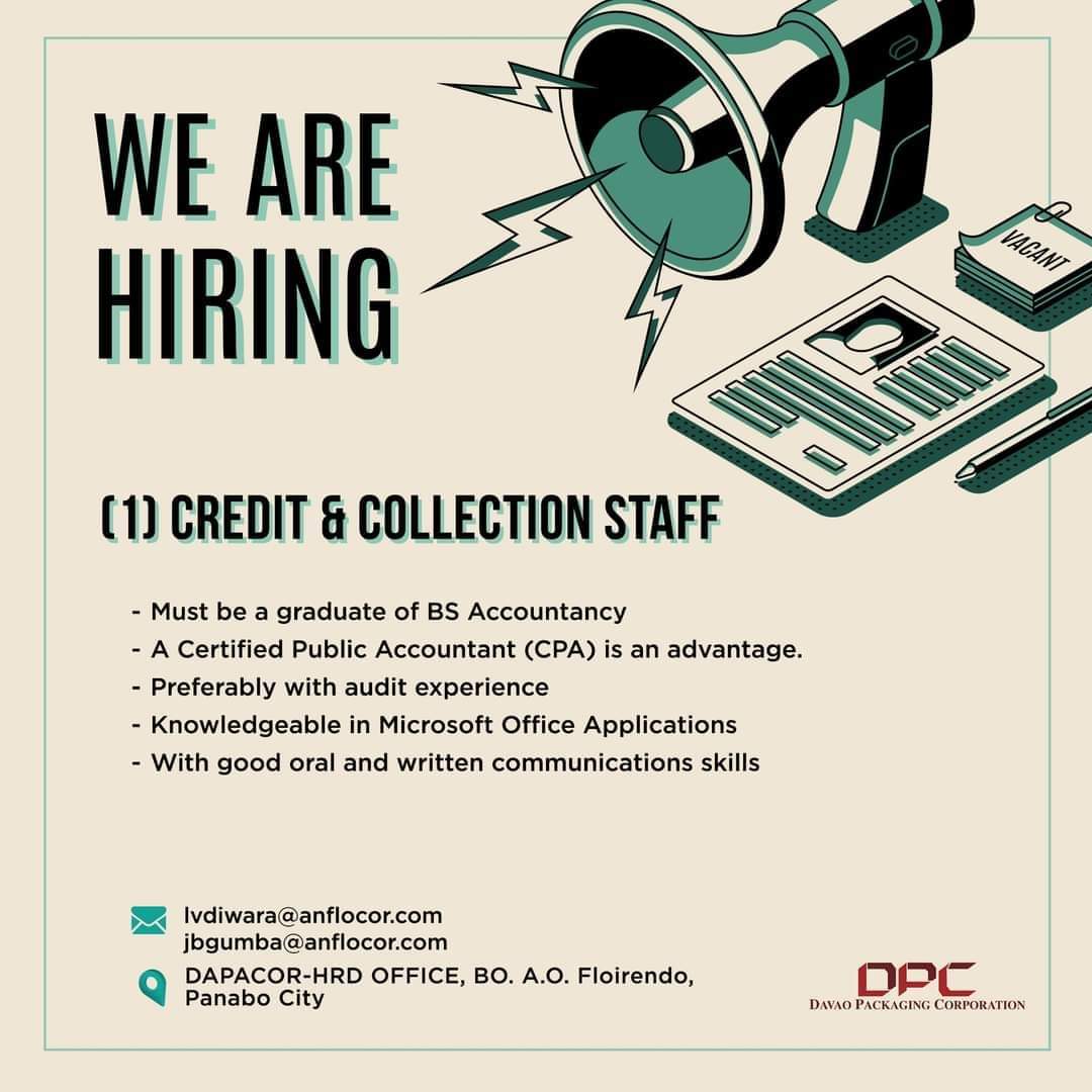 Job Hiring: Credit & Collection Staff for Davao Packaging Corporation ...