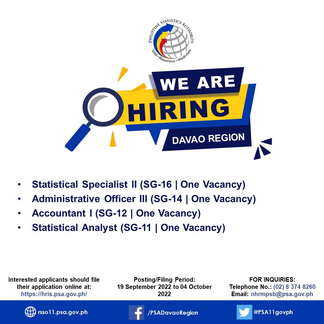 Job Hiring: Various Positions – Philippine Statistics Authority (PSA ... Job Hiring: Various Positions – Philippine Statistics Authority (PSA ...