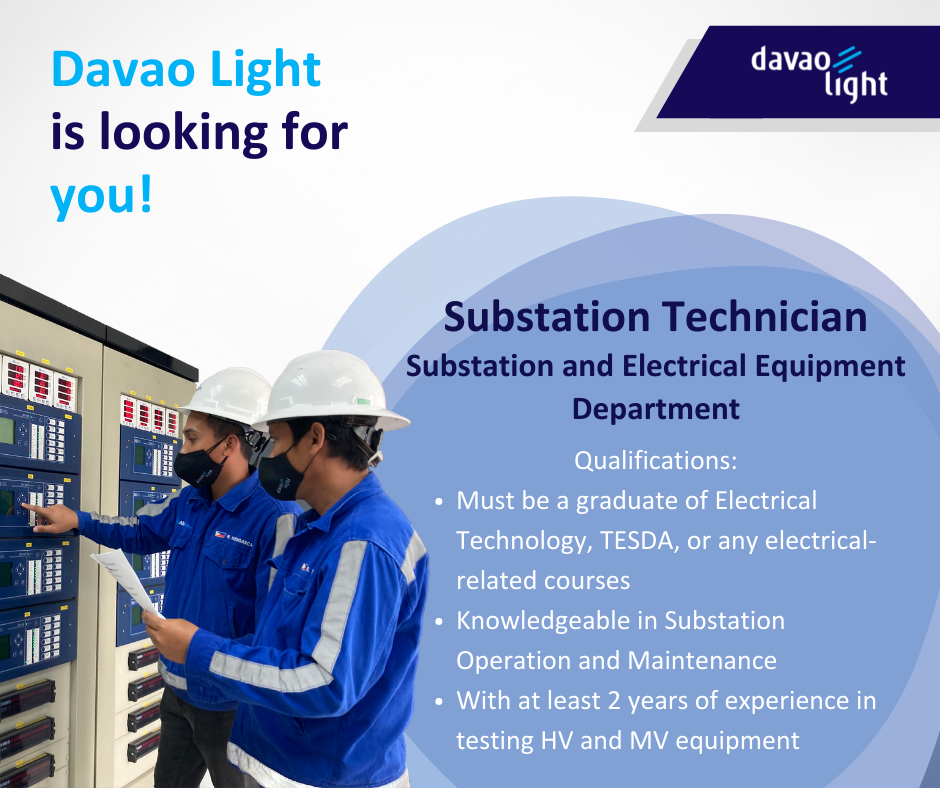 Job Hiring: SubStation Technician for Davao Light Substation and ...